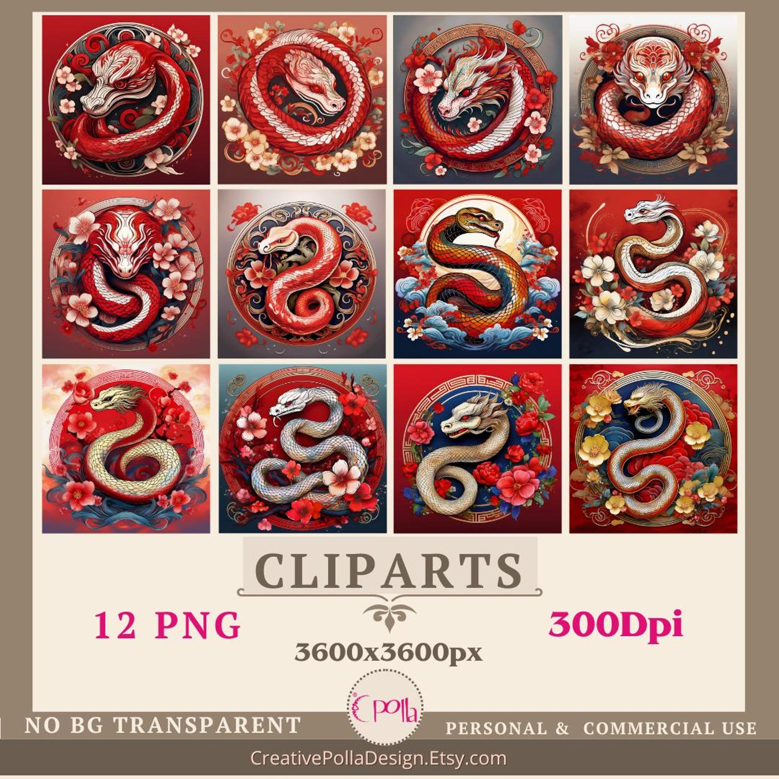 Chinese New Year Digital Paper Year of the Snake PNG, Lunar New Year ...