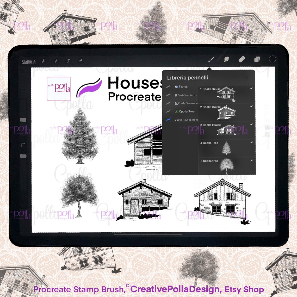 5 Procreate Stamps, Procreate House Stamps and Procreate Tree Stamp ...