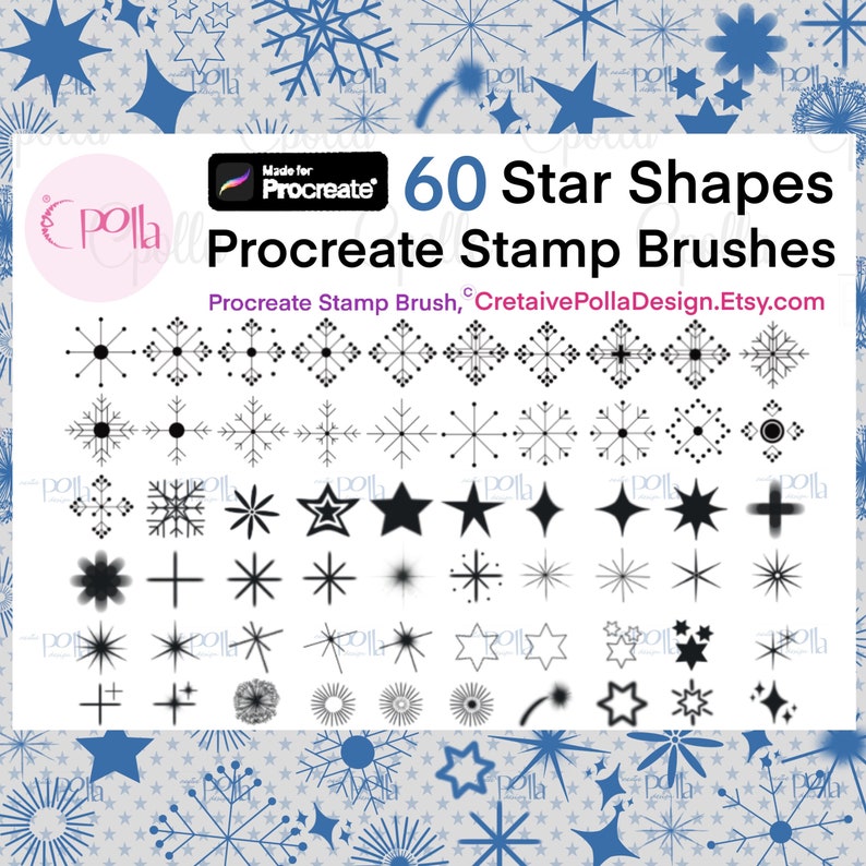 60 Procreate Stars Stamp Brush Set | Doodle Stamps | Star Shape Brush ...