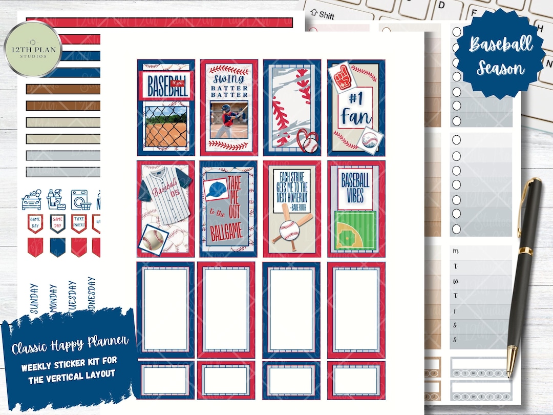Baseball Stickers, Planner Printable, Classic Happy Planner Kit, Weekly ...