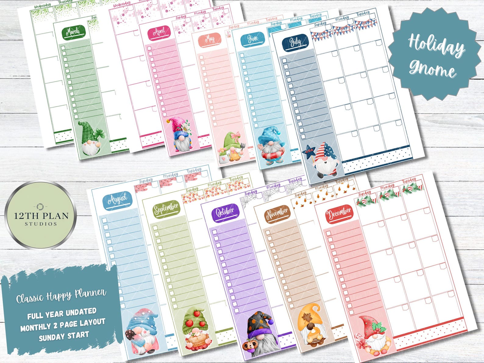 12 Month Calendar, Planner Printable, Classic Happy Planner Insert ...