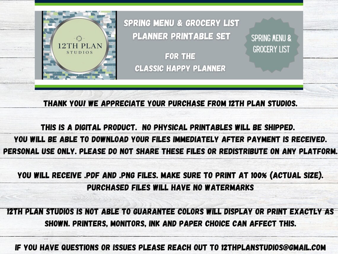 Spring Weekly Menu & Grocery List, Classic Happy Planner, Weekly ...
