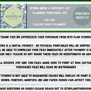Spring Weekly Menu & Grocery List, Classic Happy Planner, Weekly ...