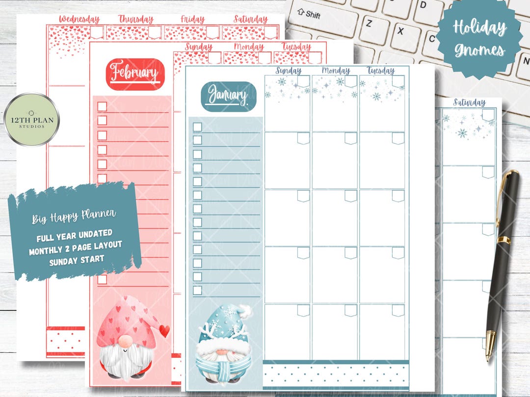 12 Month Calendar, Planner Printable, Big Happy Planner Insert, Undated ...