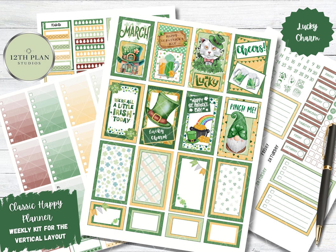 St. Patrick's Day Stickers, Planner Stickers, Classic Happy Planner Kit ...