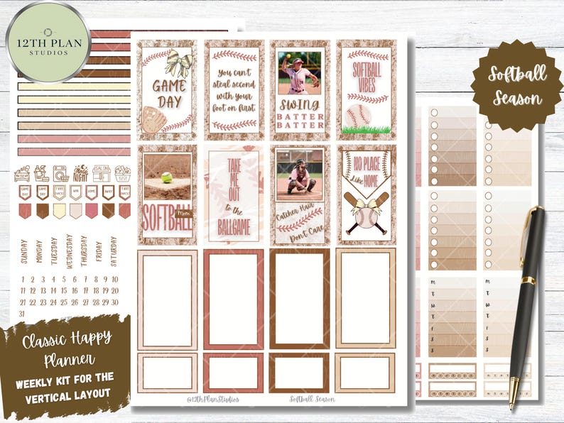 Softball Stickers, Planner Printable, Classic Happy Planner Kit, Weekly ...