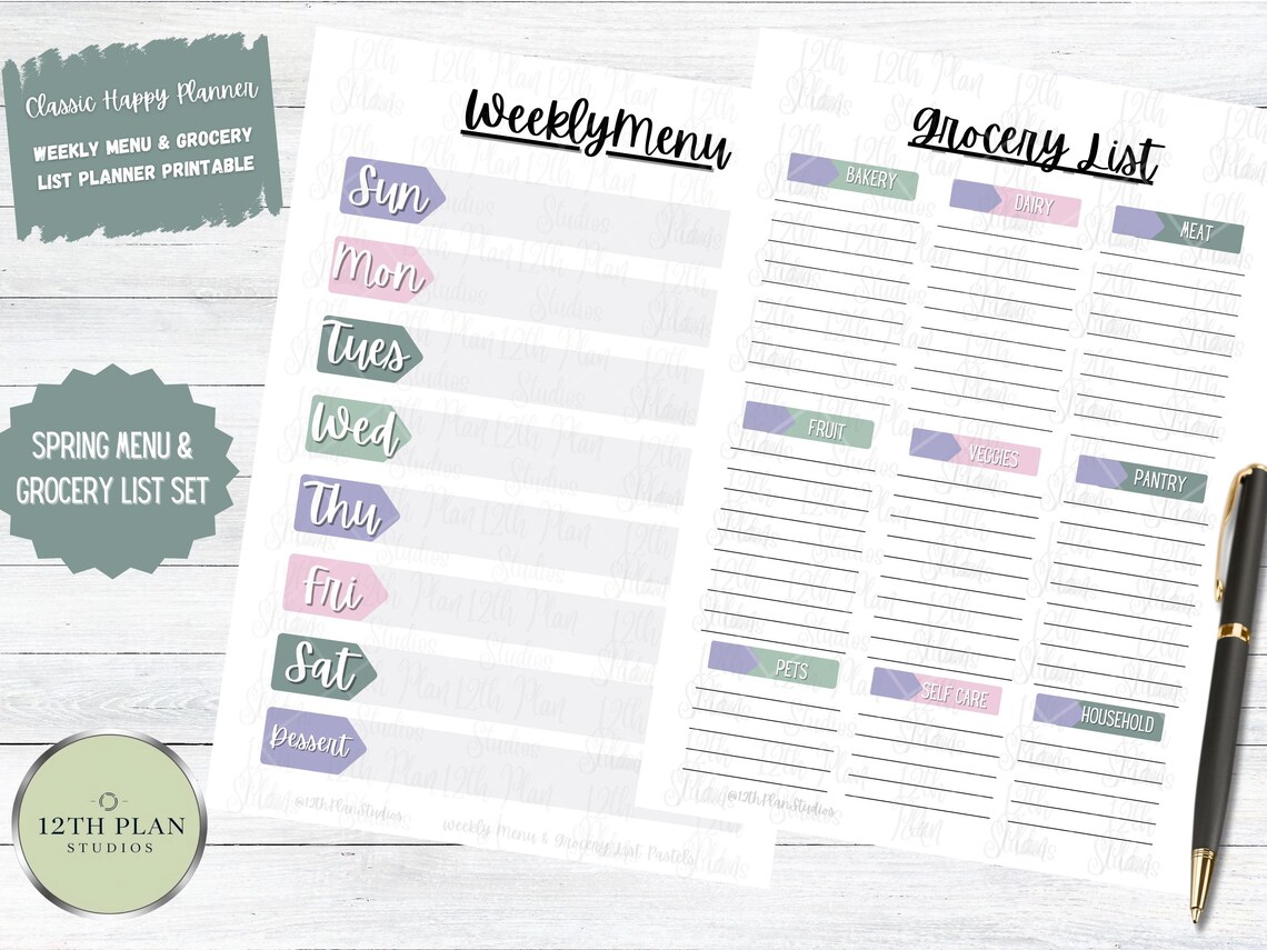 Spring Weekly Menu & Grocery List, Classic Happy Planner, Weekly ...