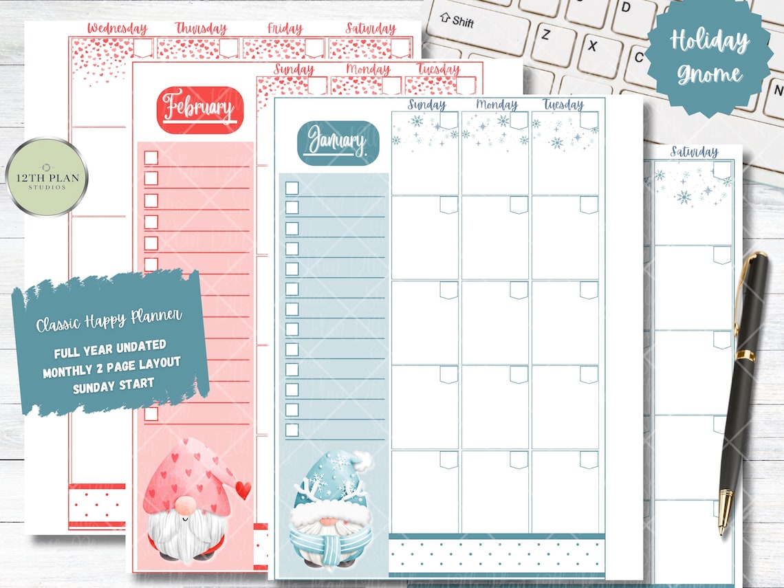 12 Month Calendar, Planner Printable, Classic Happy Planner Insert ...