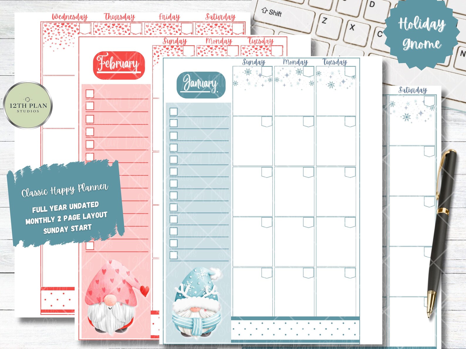 12 Month Calendar, Planner Printable, Classic Happy Planner Insert ...