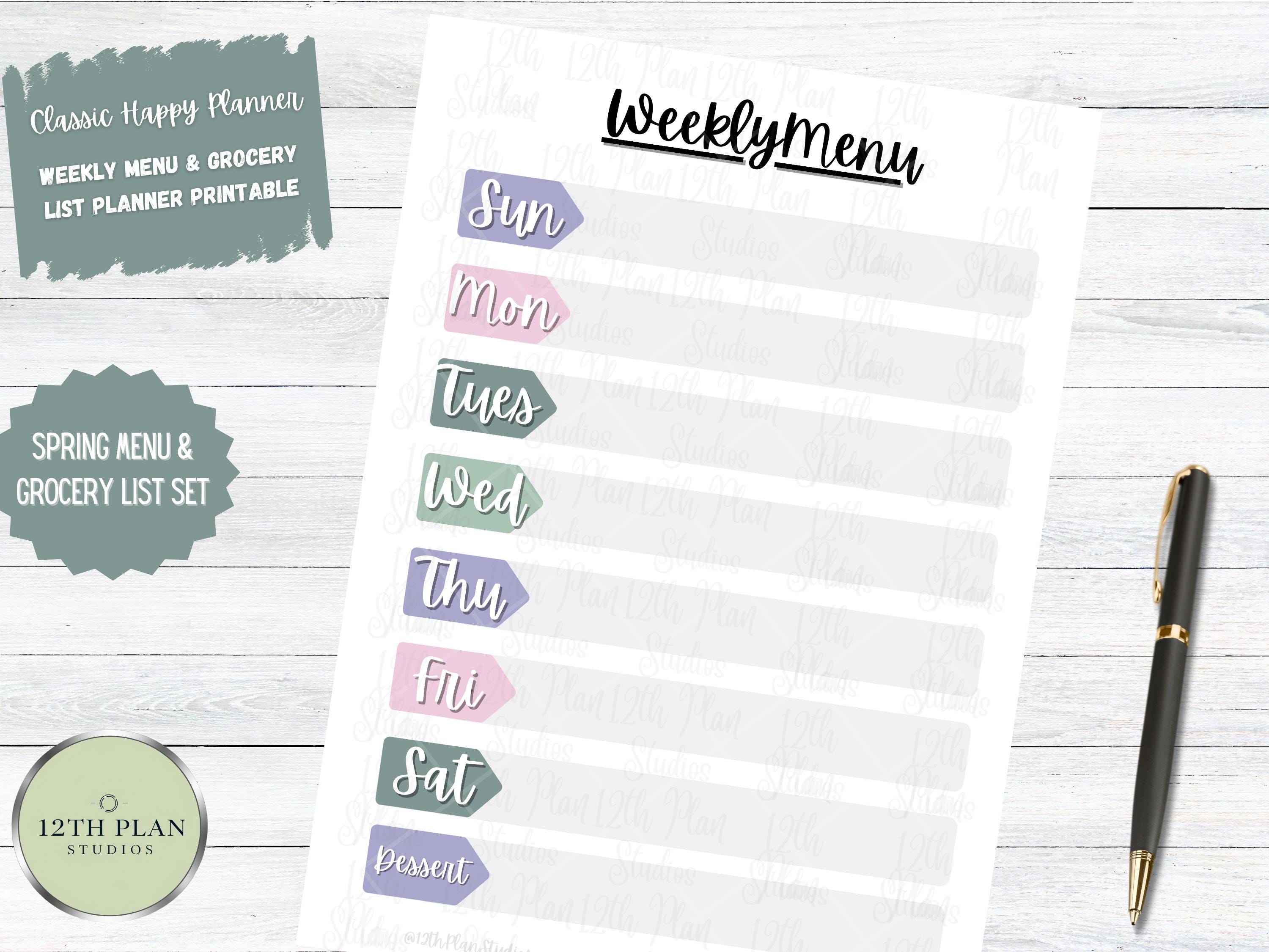 Spring Weekly Menu & Grocery List, Classic Happy Planner, Weekly ...