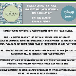 12 Month Calendar, Planner Printable, Classic Happy Planner Insert ...