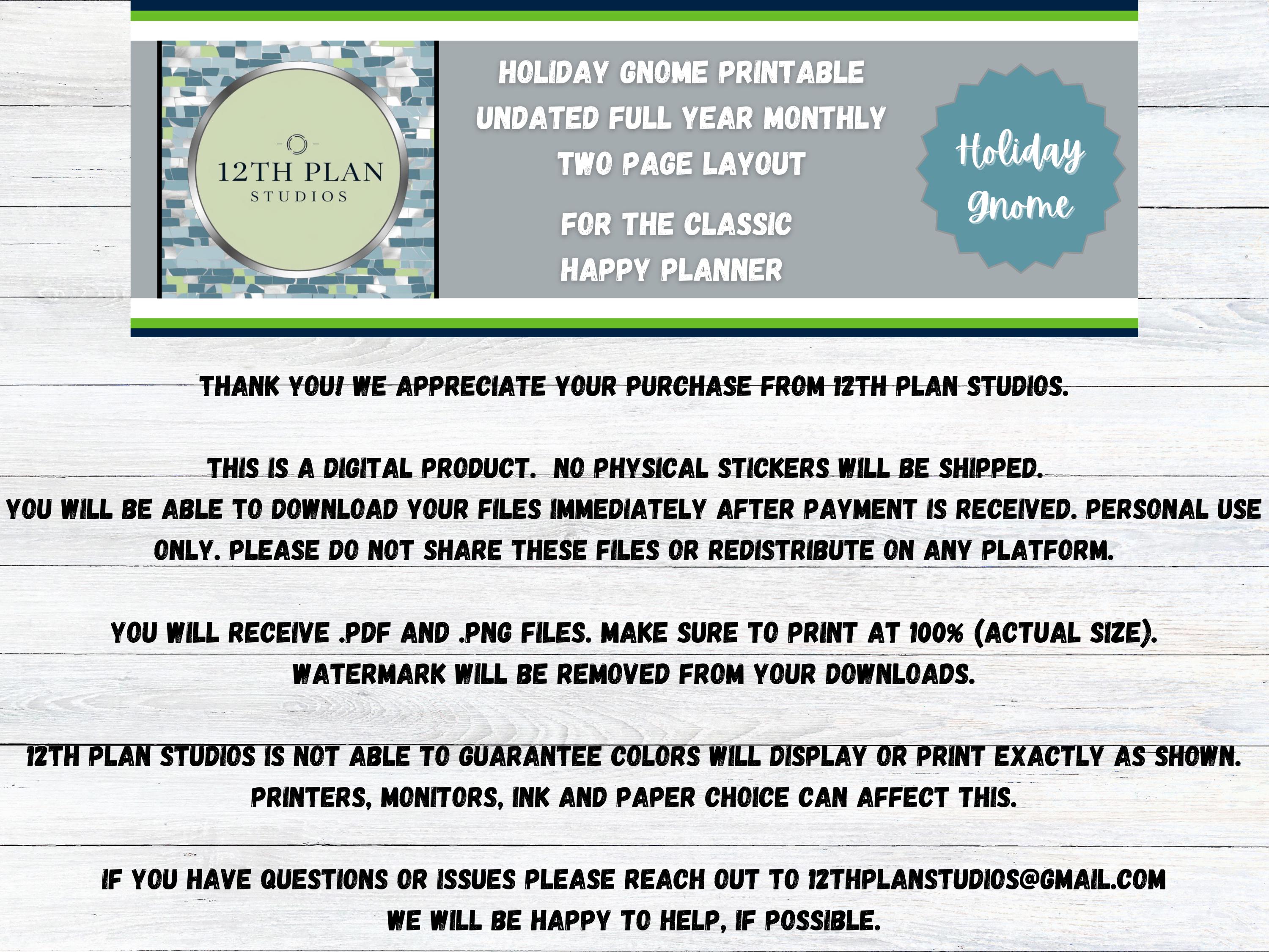 12 Month Calendar, Planner Printable, Classic Happy Planner Insert ...