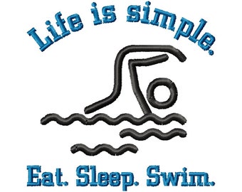 Swimming Text With Swimmer Machine Embroidery Design, Embroidery ...
