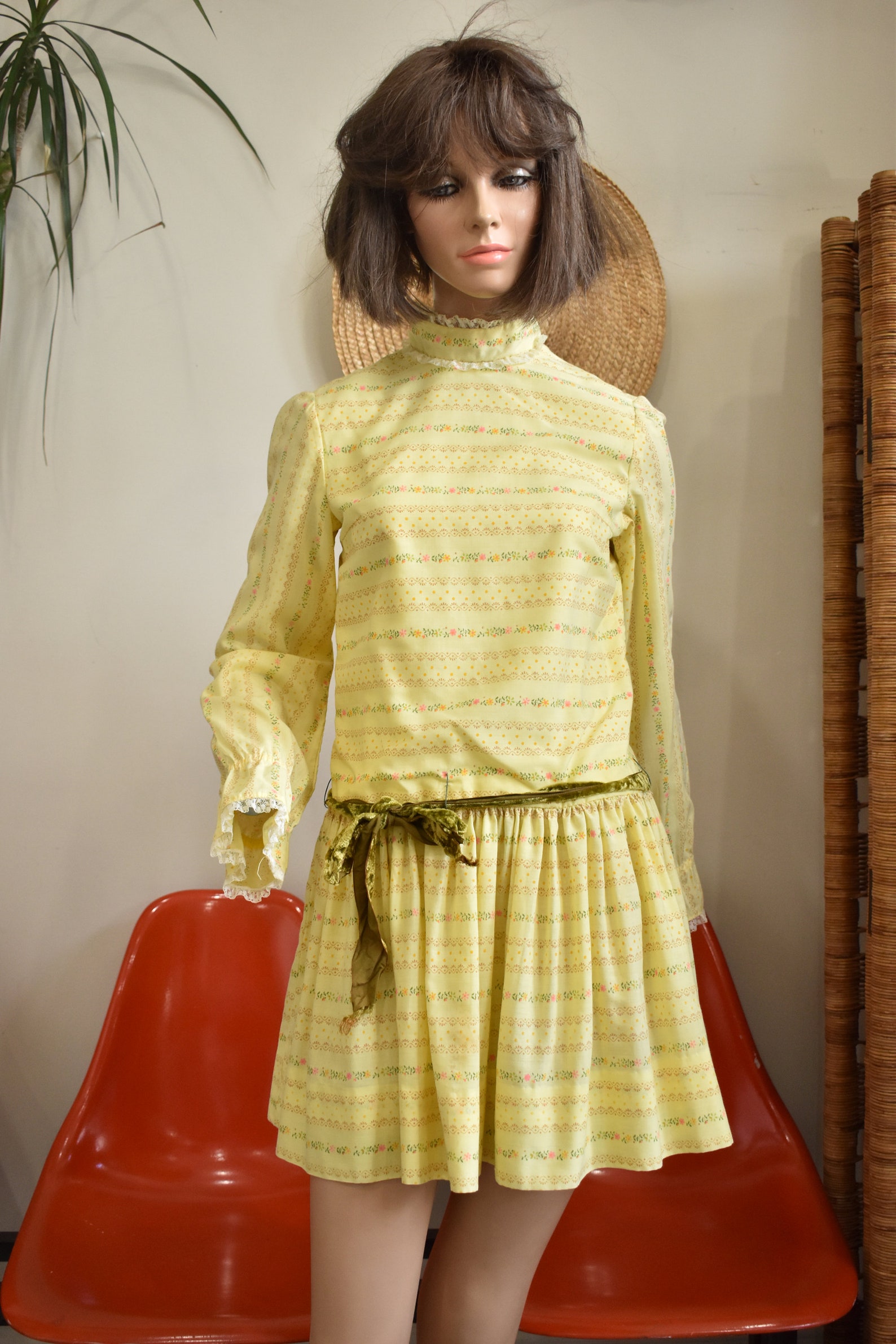 Vintage 1970s Calico Ruffle Cuff Drop Waist Tunic Blouse or Minidress ...