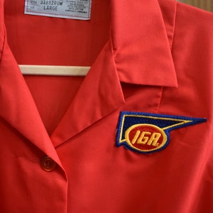 70s Workwear Jacket IGA Grocery Store Uniform Shirt Logo Patch // Wide ...