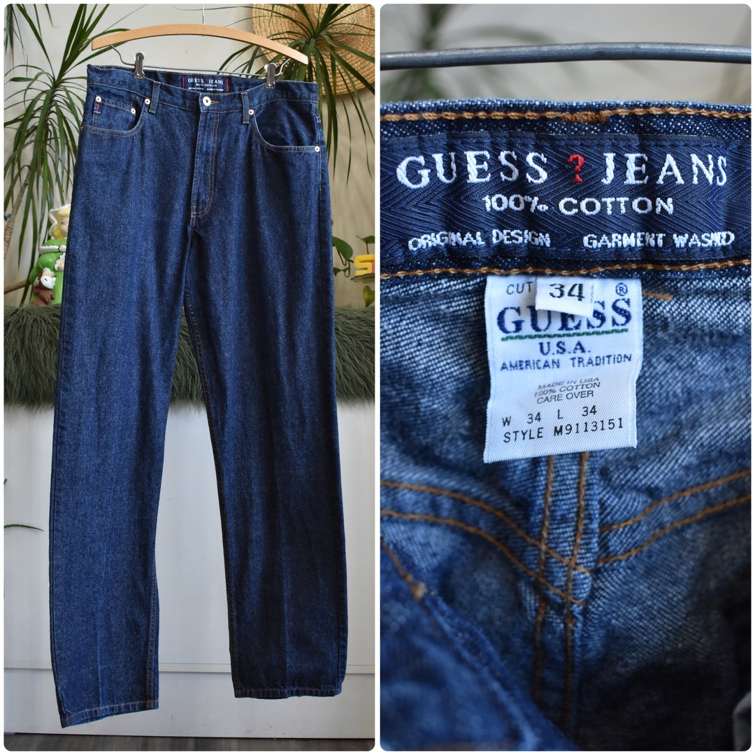 80s 90s Guess Usa Made Wide Leg Dark Wash Jeans // Relaxed Fit Georges ...
