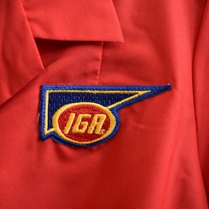 70s Workwear Jacket IGA Grocery Store Uniform Shirt Logo Patch // Wide ...