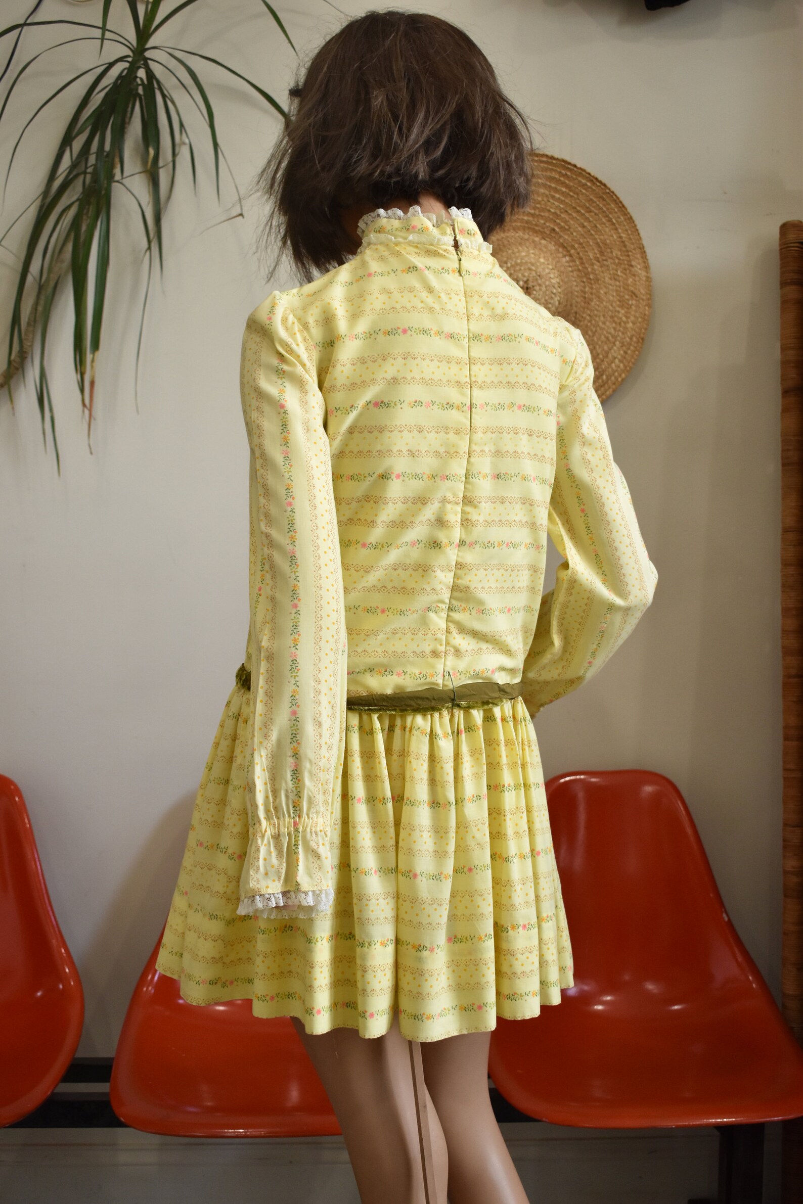 Vintage 1970s Calico Ruffle Cuff Drop Waist Tunic Blouse or Minidress ...