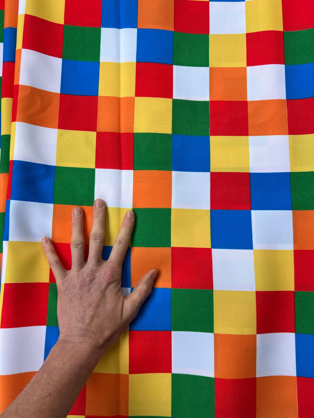 80s Rainbow Squares Checker Print Bright & Bold Woven Fabric by the ...