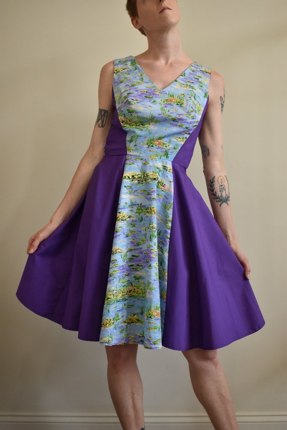 Vintage 1950s Romantic Floral Colorblock Sleeveless F… - Gem
