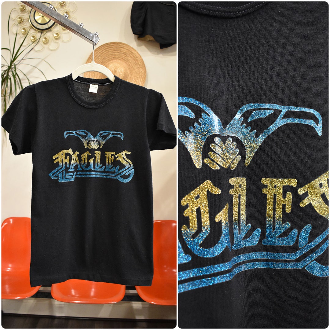 Vintage 1970s Eagles Band Merch Tee Black // 70s Rock Tshirt Sparkly ...