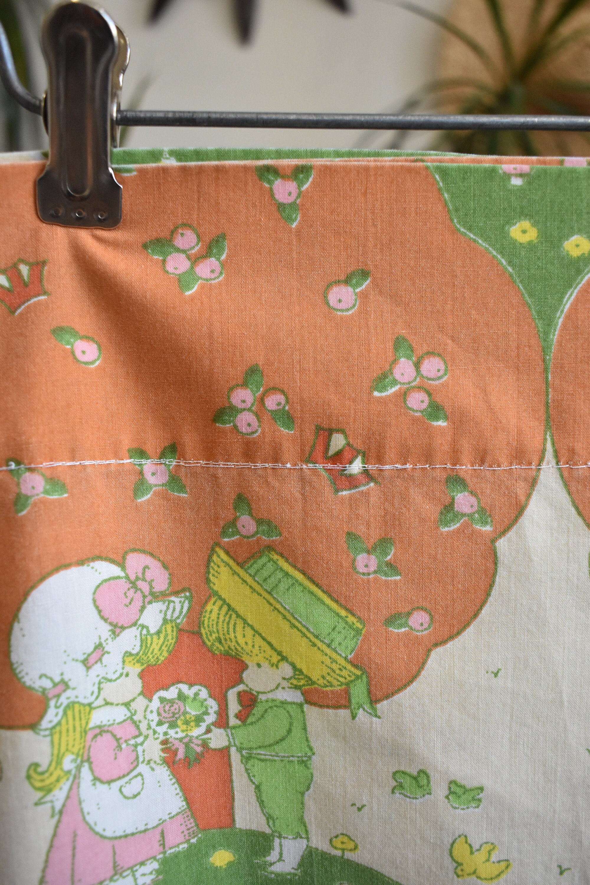 Early 70s Holly Hobbie Retro AOP Flat Sheet // Trees Mushroom Fruit ...