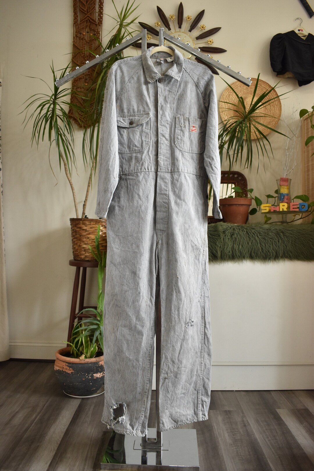 50s Hickory Stripe Denim Boiler Suit Coveralls Workwear Thrashed GWG ...