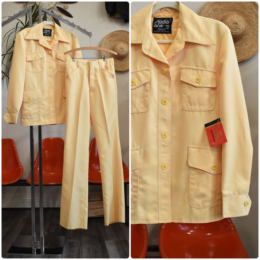 Vintage 70s Campus Yellow Flare Suit W Bellbottom Trousers and Blazer ...
