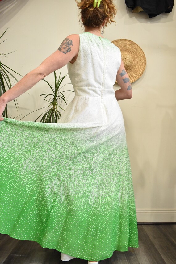 Vintage 60s 70s Gauzy Ombre Maxi Gown w Balloon Sleev… - Gem