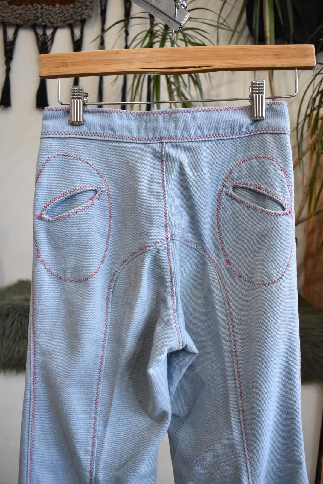 70s Western Bell Bottom Flare Jeans Zig Zag Stitch RAD Unique Pockets ...