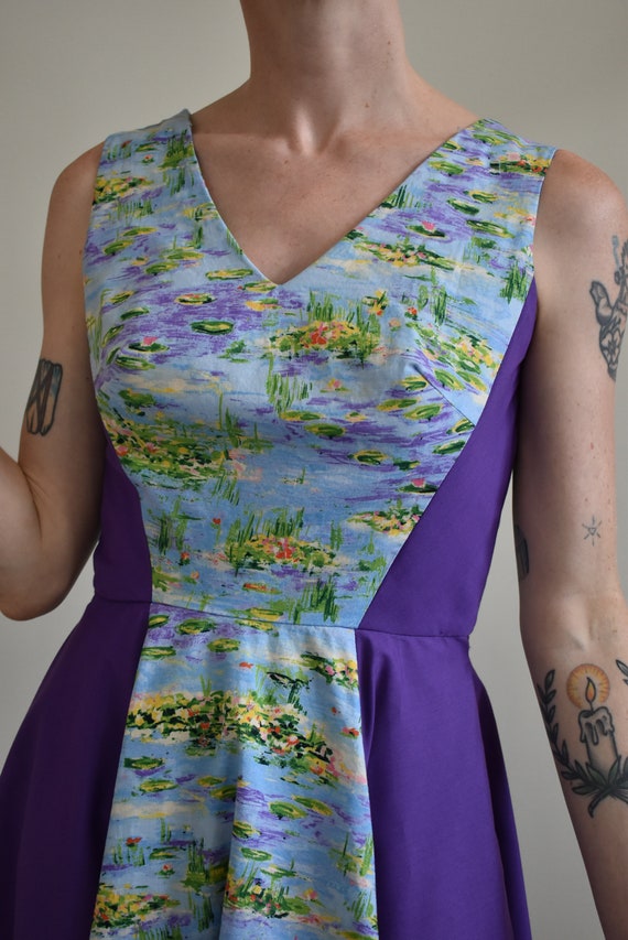 Vintage 1950s Romantic Floral Colorblock Sleeveless F… - Gem