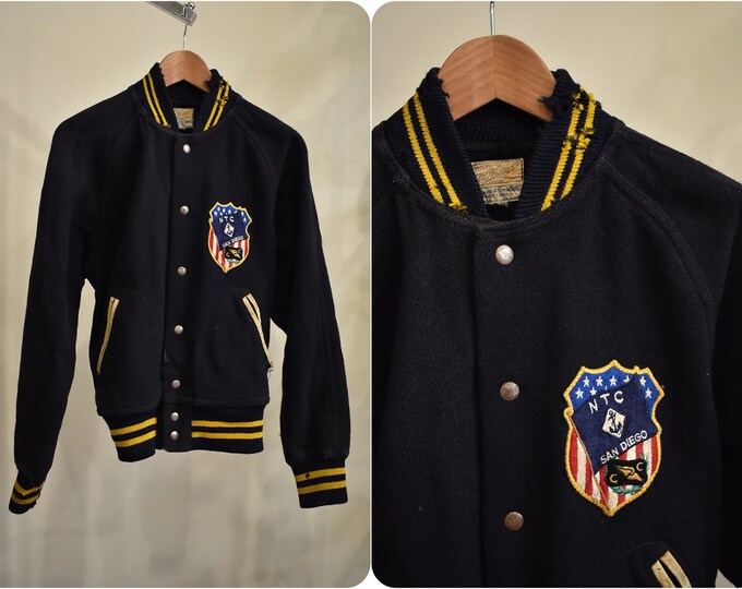 Vintage 1940s US Navy San Deigo Wool Bomber Jacket // THRASHED Military ...