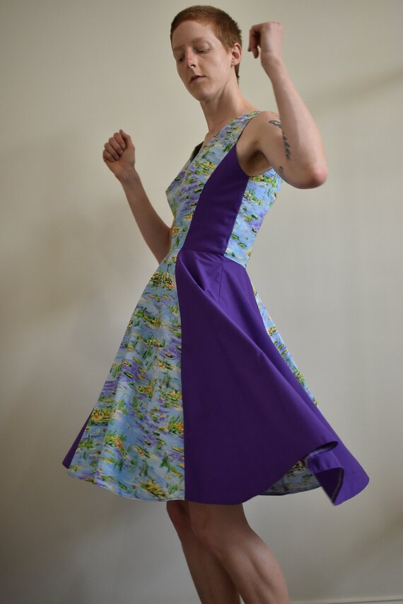 Vintage 1950s Romantic Floral Colorblock Sleeveless F… - Gem