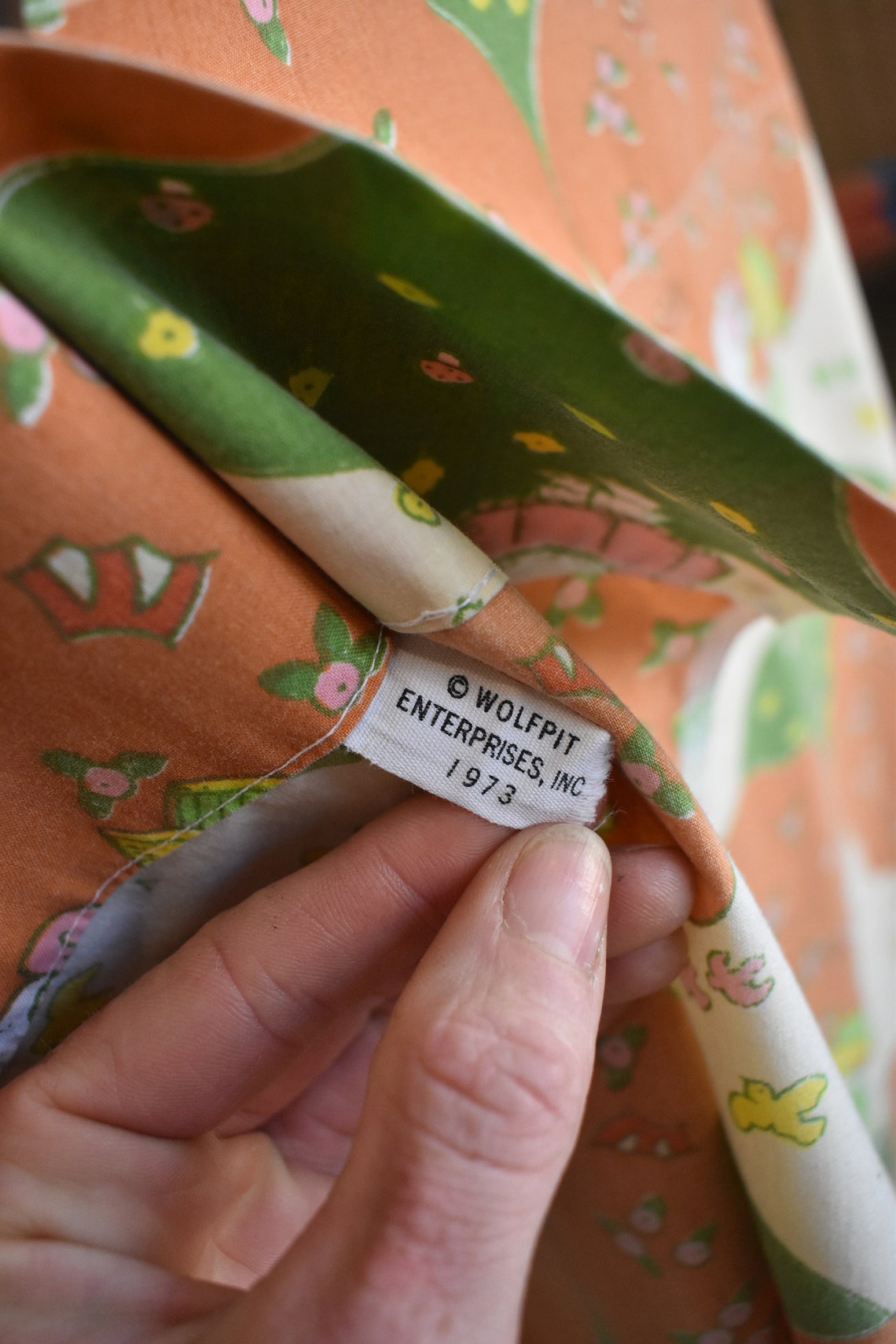 Early 70s Holly Hobbie Retro AOP Flat Sheet // Trees Mushroom Fruit ...