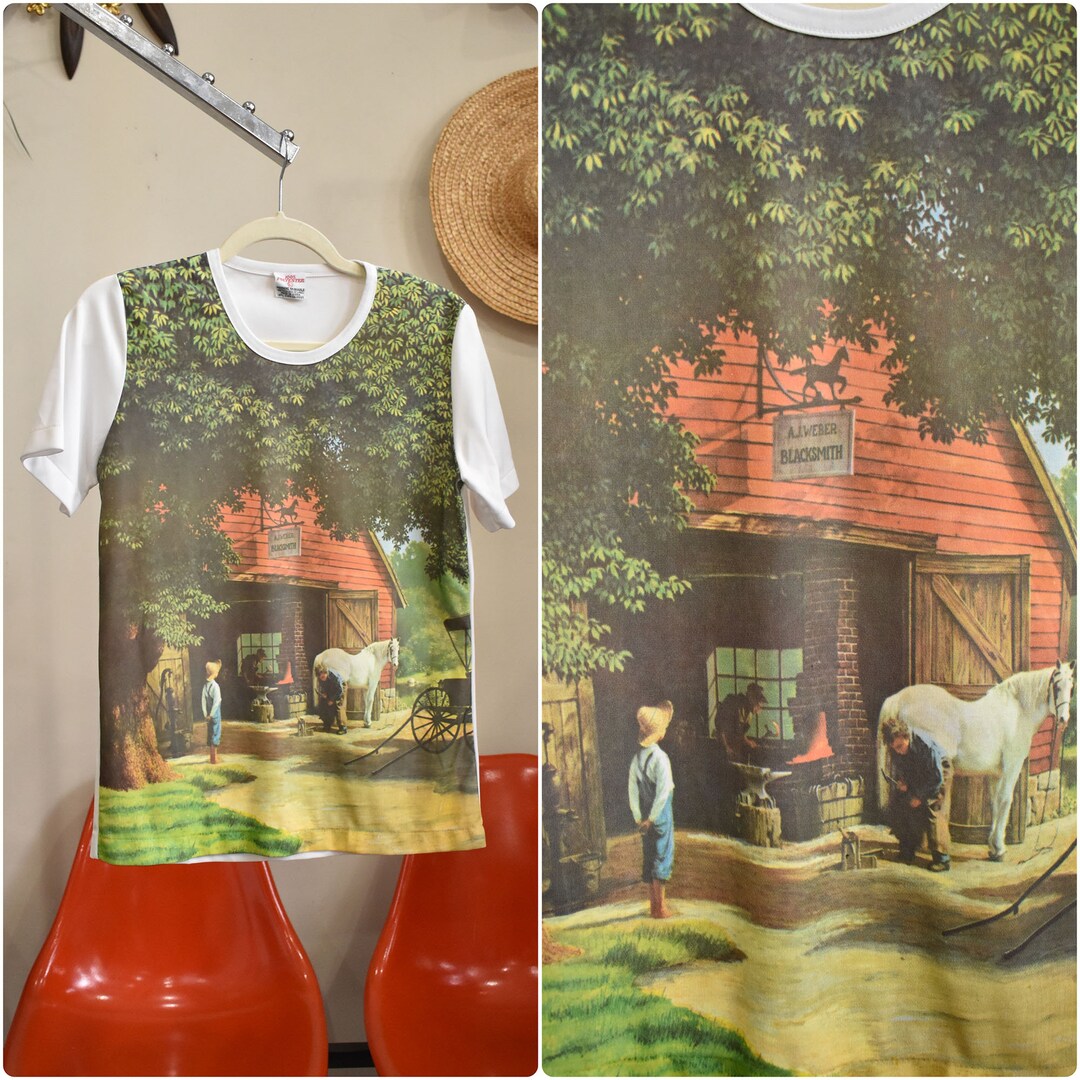 Vintage 70s Photo Print Photo Realistic Picture Tee Shirt // Colorblock ...