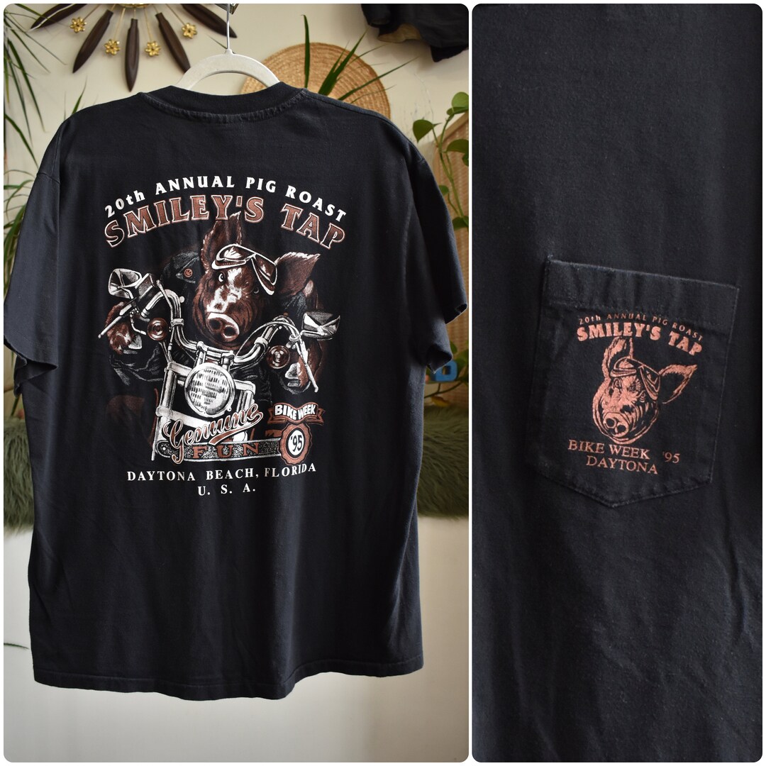 90s Bike Week 1995 Warthog Motorcycle Moto Pocket Tee Single Stitch USA ...