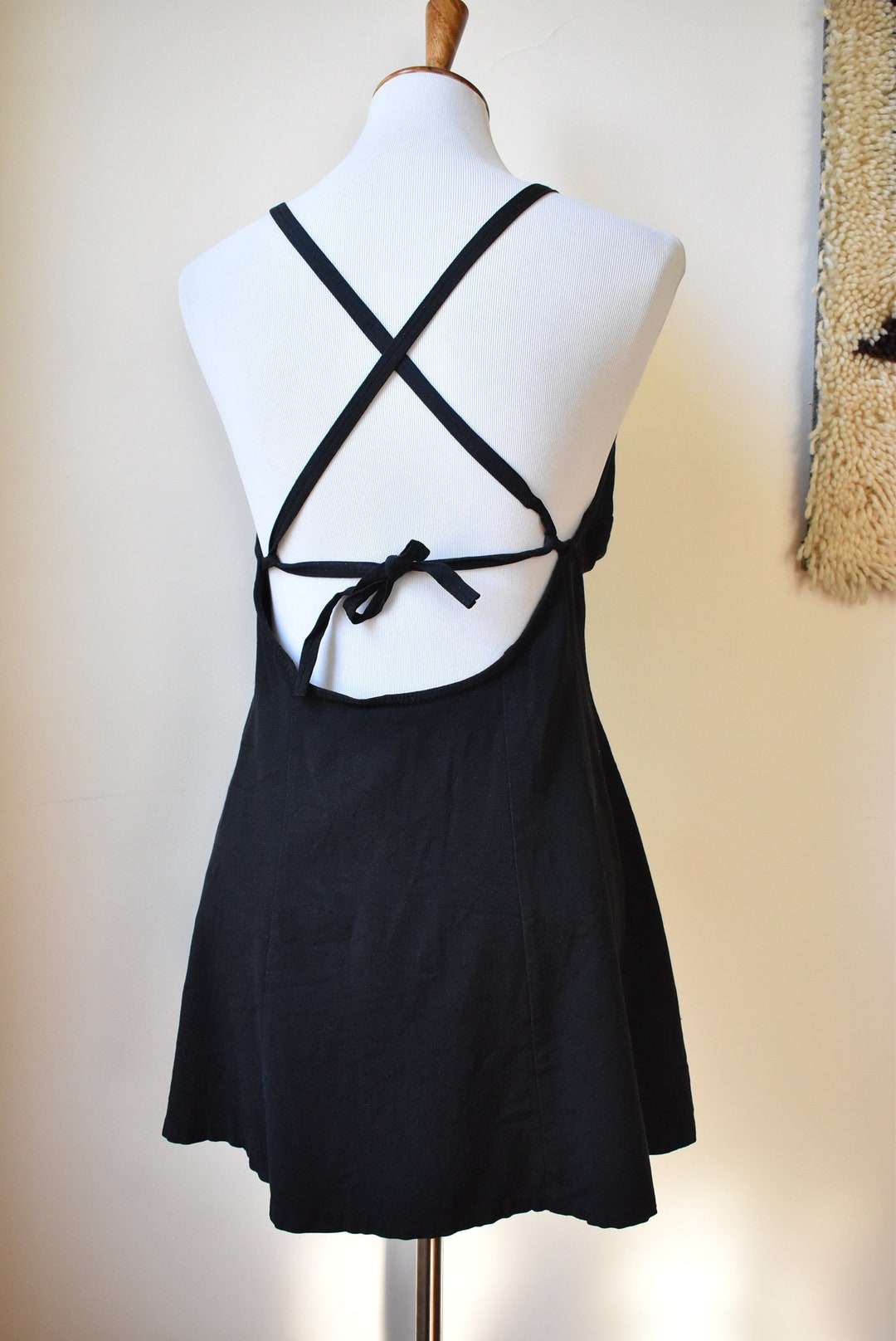 Vintage 50s 60s Black Open Back Strappy Swimsuit Swim Dress ...