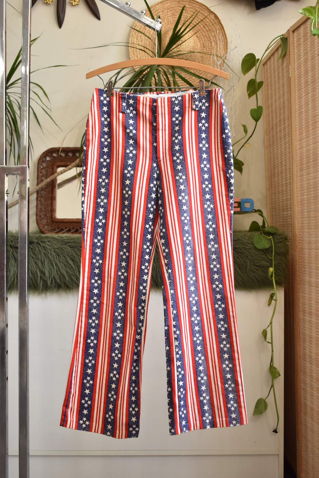 60s 70s Stars and Stripes Bell Bottom Flares Pants // Mid Rise Cotton ...