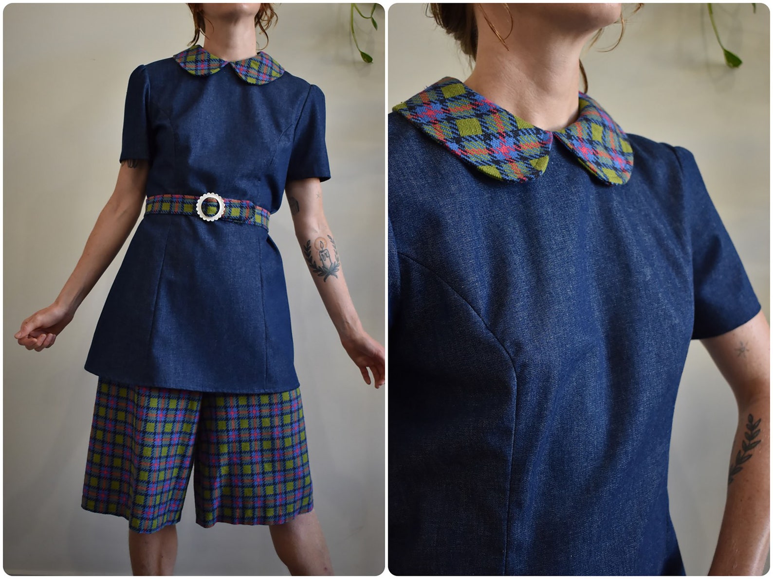 60s Peter Pan Collar Mod Tunic W Matching Wide Leg Culottes Slacks and ...