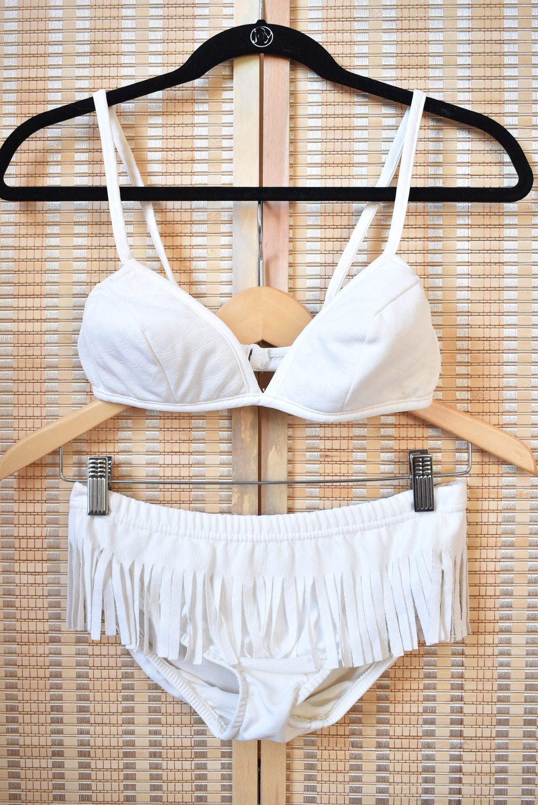 Vintage 60s 70s Fringe 2-piece Bikini Swim Suit // Retro Sexy Fringed ...