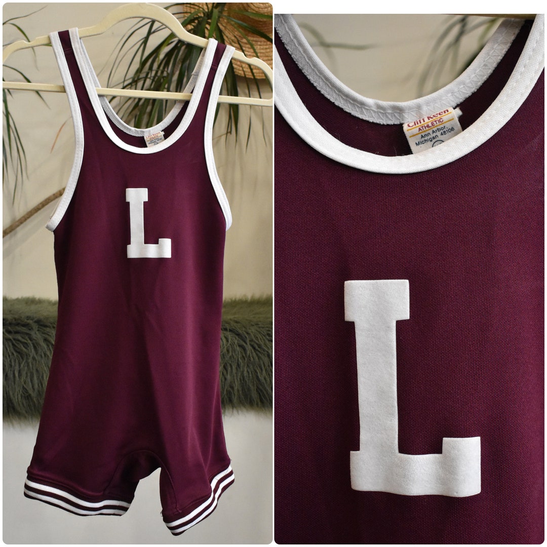 70s Wrestling Singlet Sporty Athletic Romper Romphim // Maroon Blood ...