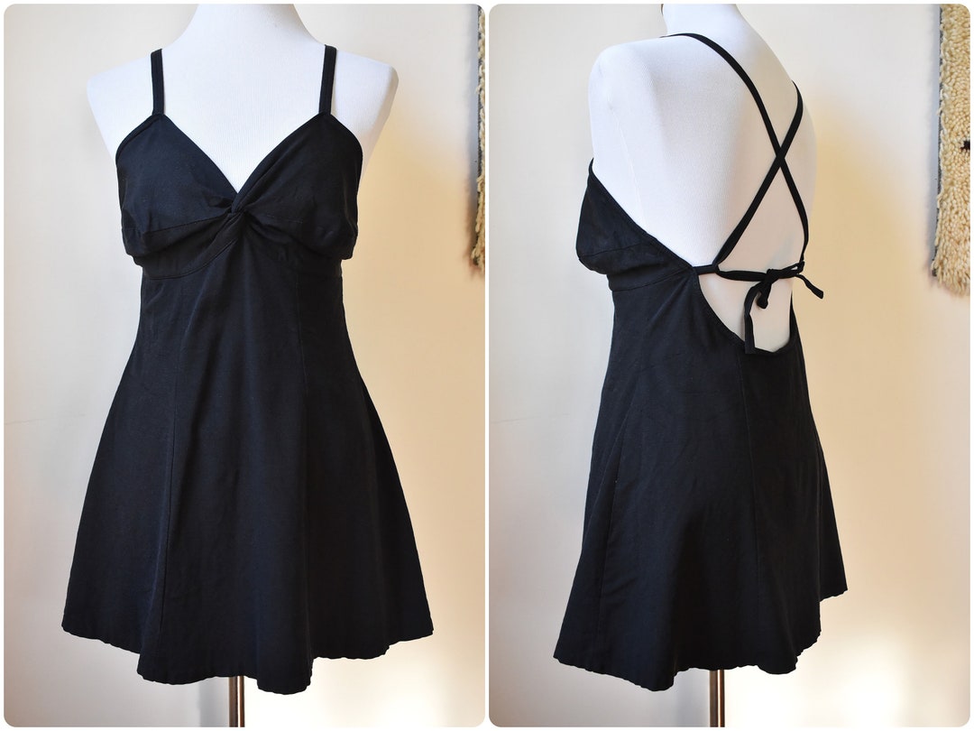 Vintage 50s 60s Black Open Back Strappy Swimsuit Swim Dress ...