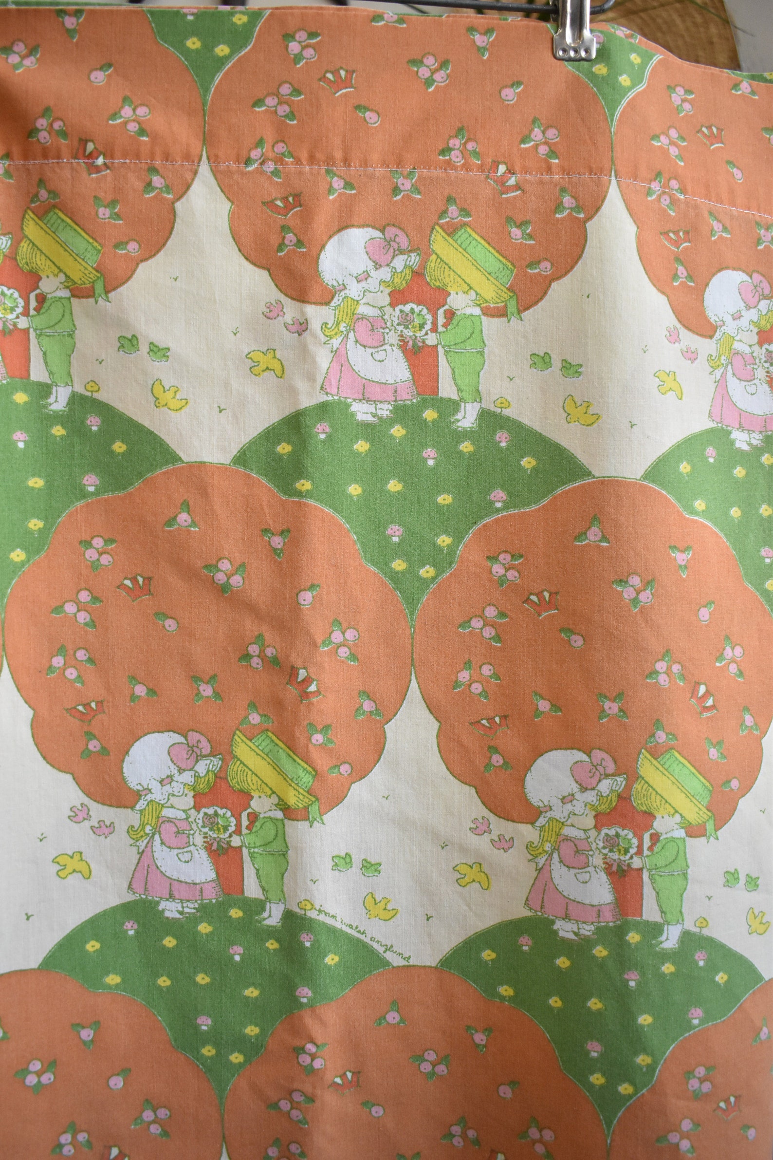 Early 70s Holly Hobbie Retro AOP Flat Sheet // Trees Mushroom Fruit ...