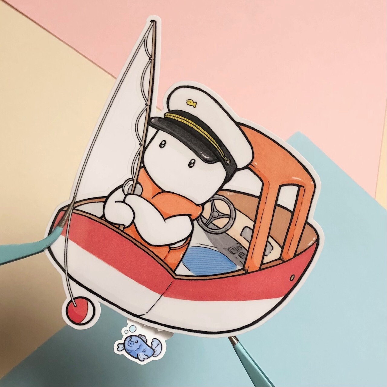 Doodle Boy Fishing Boat Sticker - Etsy