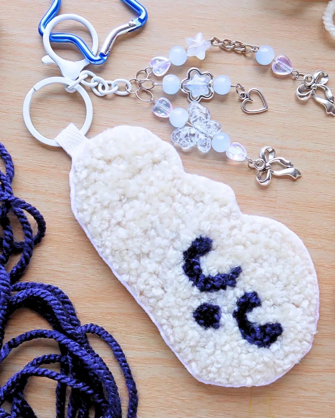 Cloud Handmade Punch Needle Bag Charm / Keychain one of a Kind - Etsy