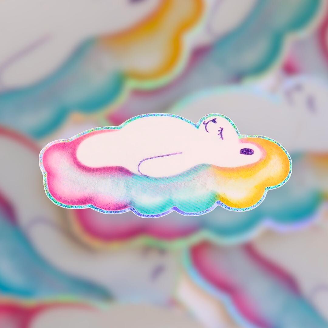 Dreaming Bunny on a Cloud Glitter Cute Sticker | Kawaii Sleepy Dreamy ...