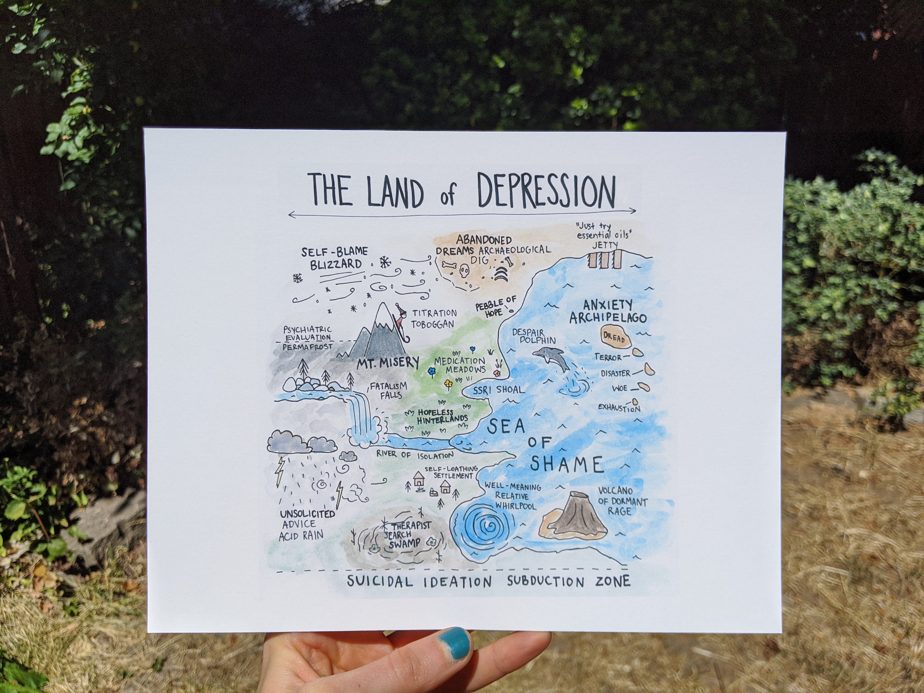 Depression Map Physical Print Mental Health, Anxiety, Panic, Trauma ...
