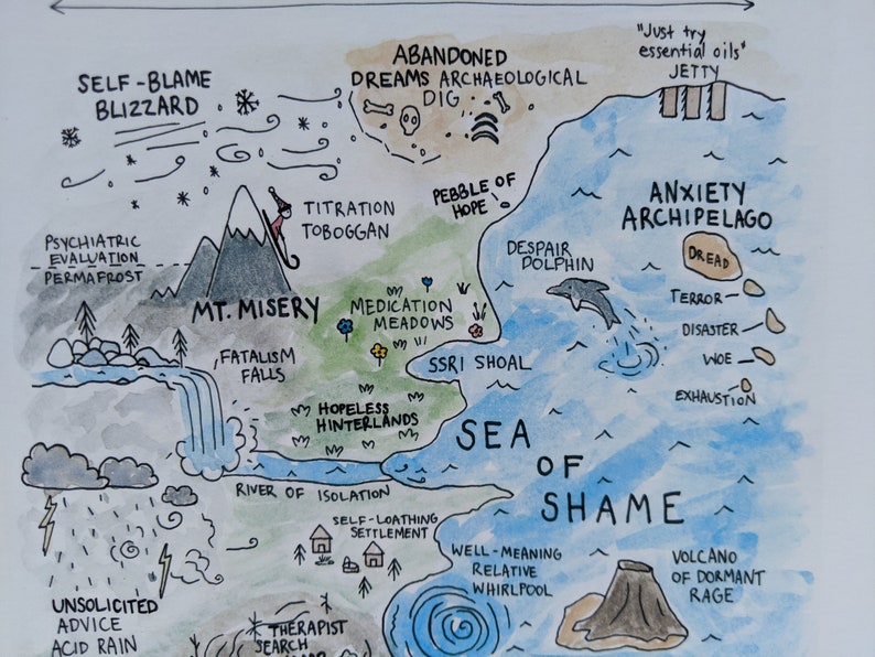 Depression Map - Physical Print - Mental Health, Anxiety, Panic, Trauma ...