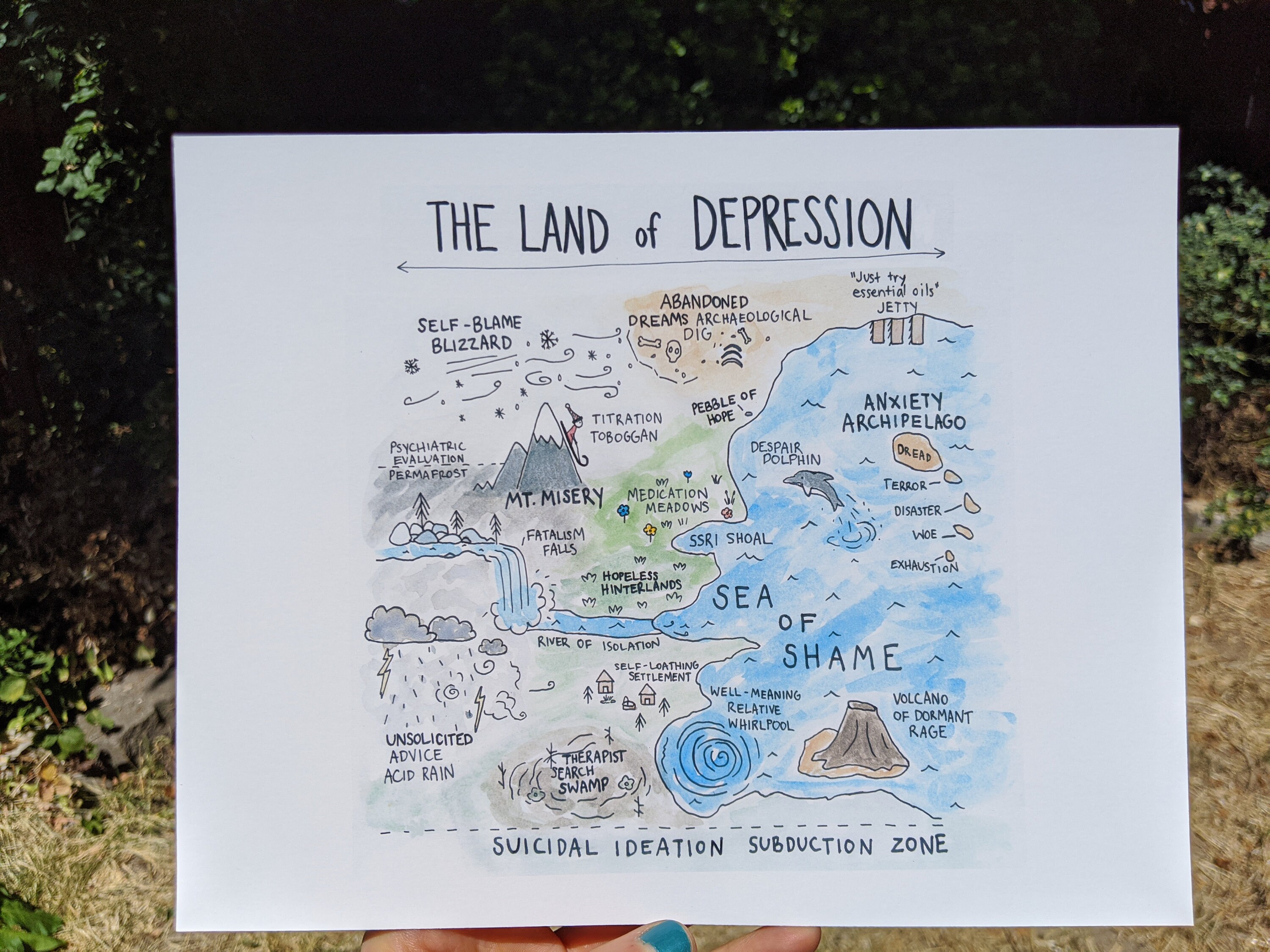 Depression Map - Physical Print - Mental Health, Anxiety, Panic, Trauma ...