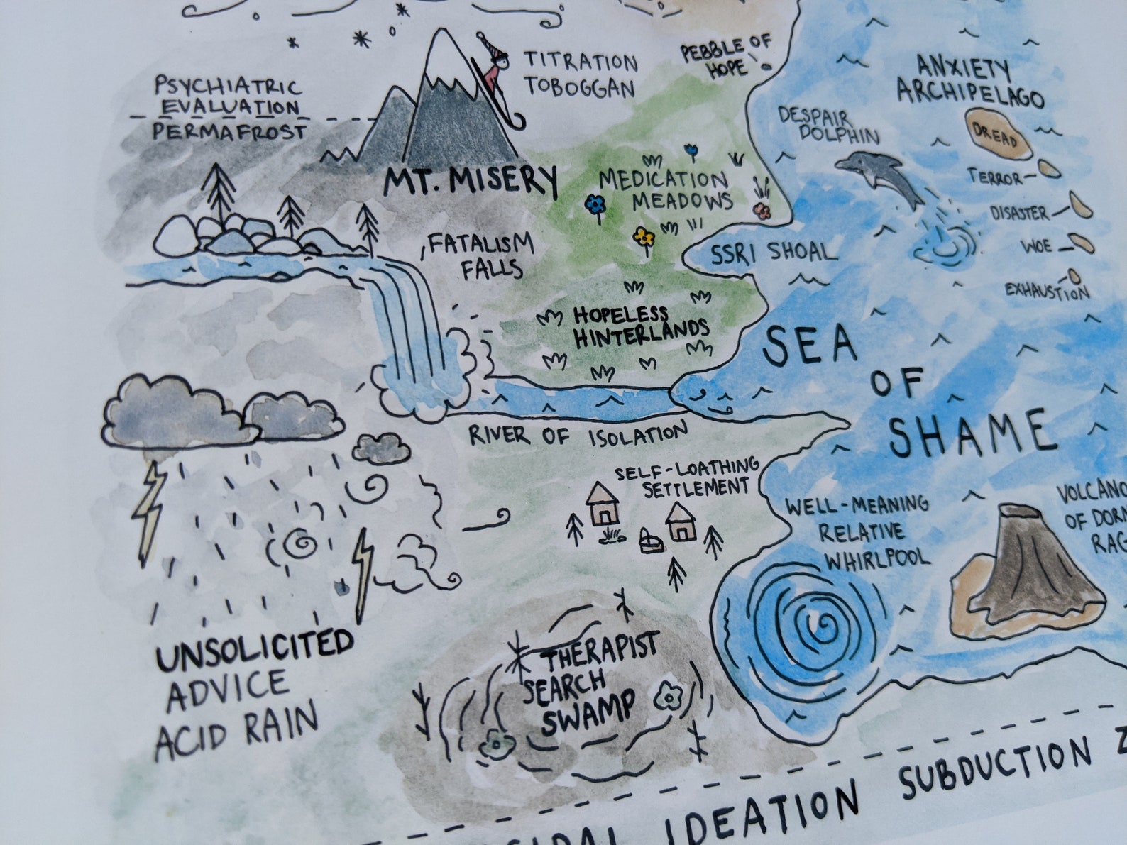 Depression Map Physical Print Mental Health, Anxiety, Panic, Trauma ...